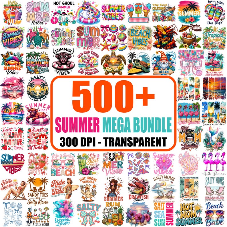 500+ Summer PNG Mega Bundle, Tropical Beach Clipart (digital Download ...