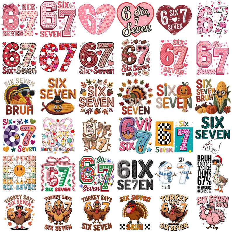 350+ Six Seven PNG Mega Bundle, School, Christmas, Valentine Designs ...
