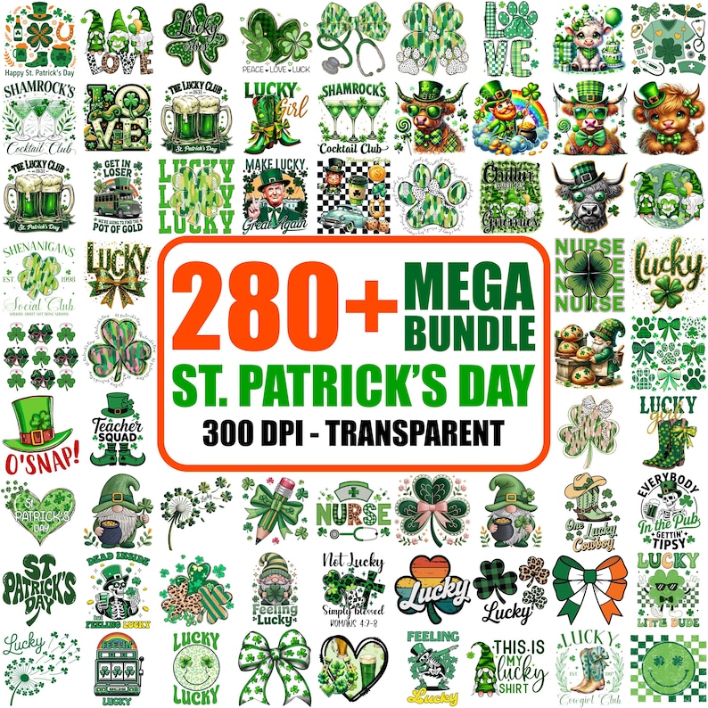 280+ St. Patrick's Day PNG Bundle, Shamrock, Gnome, Nurse, Clover ...