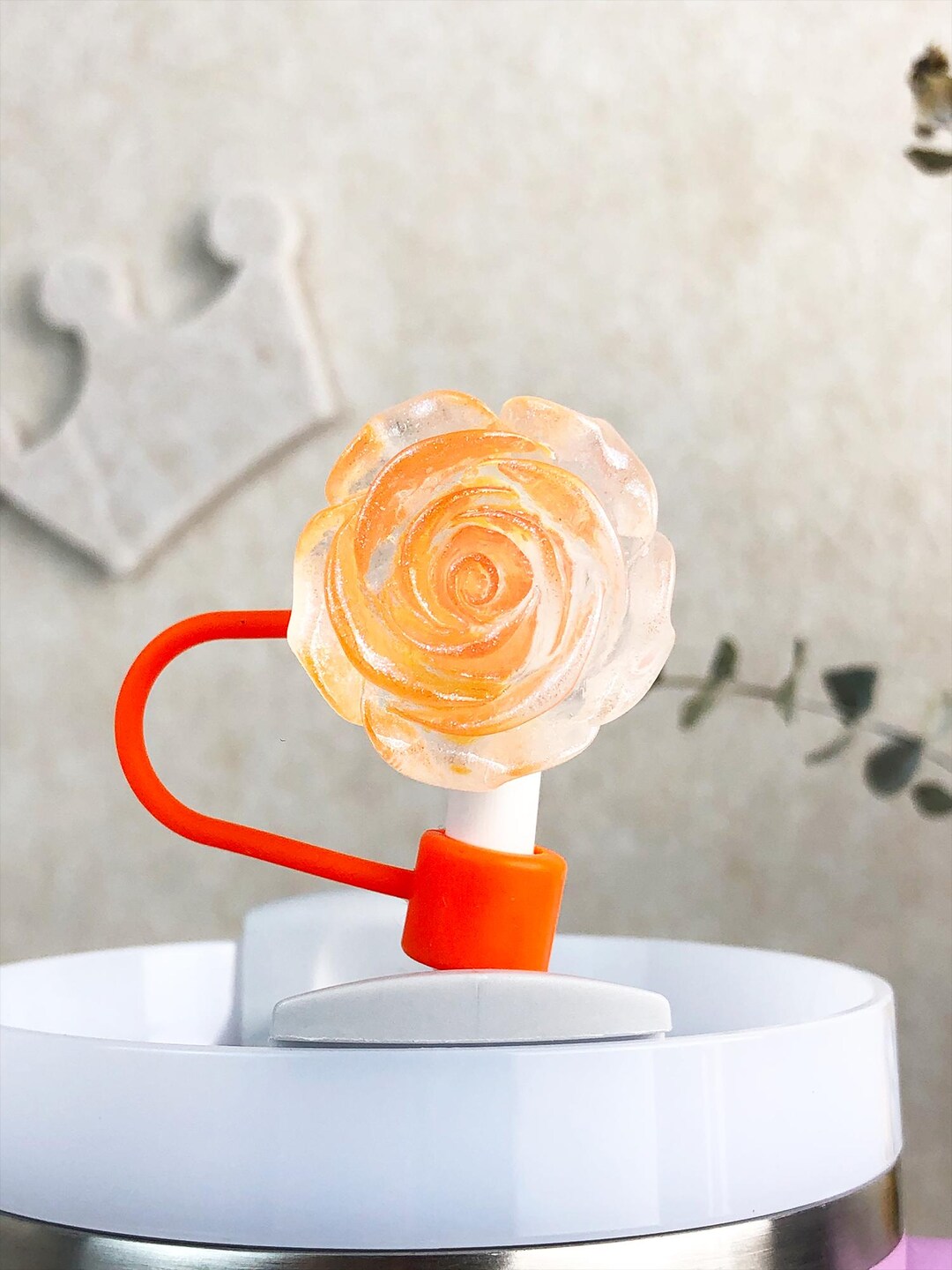 Shiny Laser Rose Stanley Straw Topper | Pretty Gold Foil Camellia ...