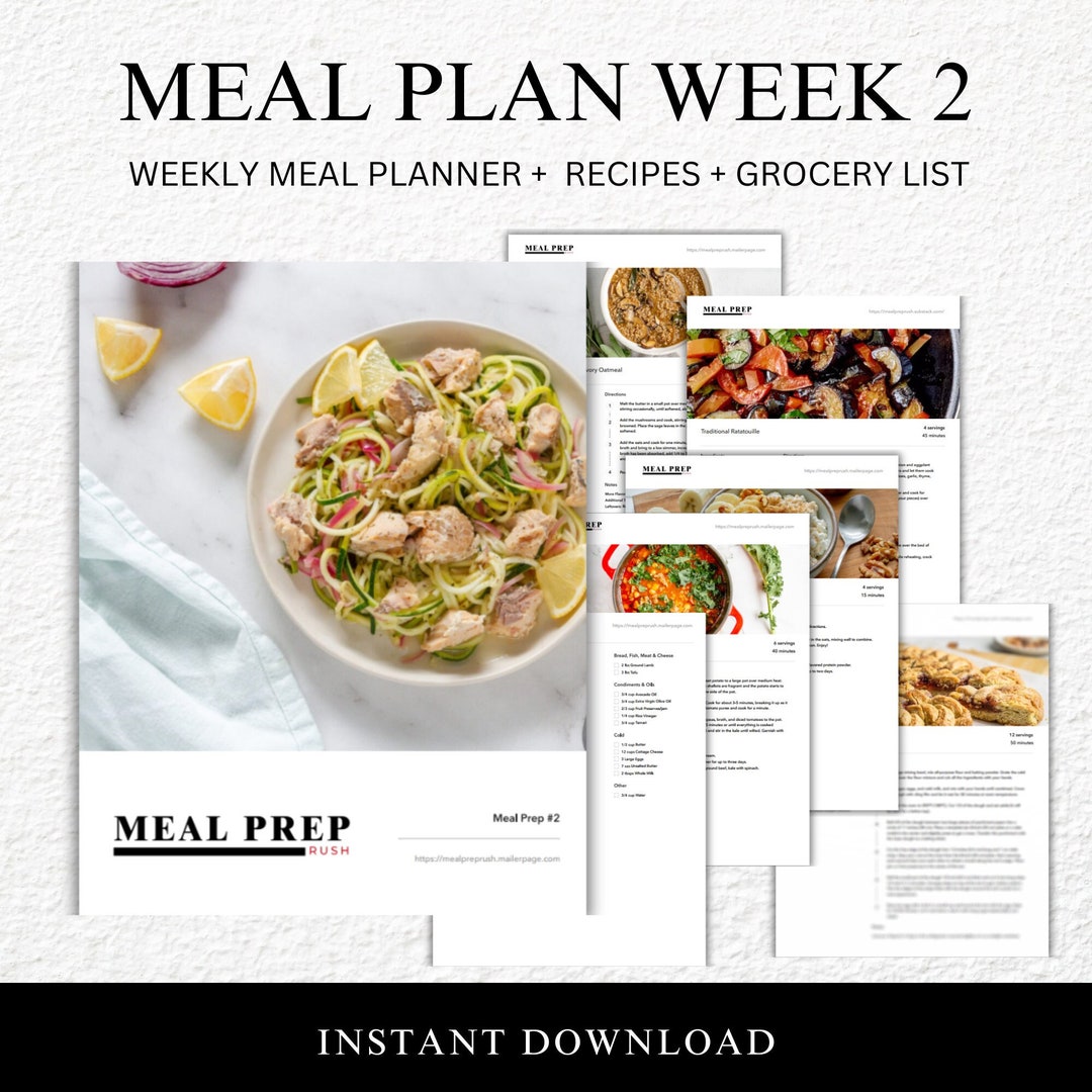 Weekly Meal Planner and Grocery List, Printable Digital Meal Planner ...