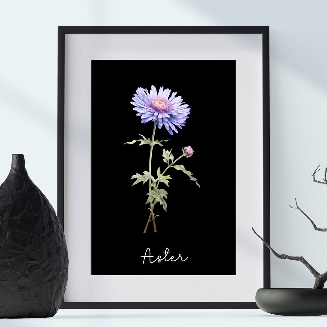 Custom September Aster Birth Flower Wall Art, Elegant Personalized ...