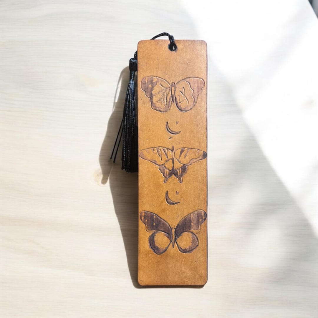 Hand-painted Hand-tooled Leather Bookmark | 2x7 Inch Custom Butterfly ...