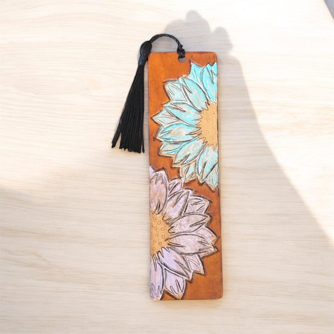 Hand-tooled Leather Bookmark, Custom Sunflower Bookmark, Teacher Gift ...