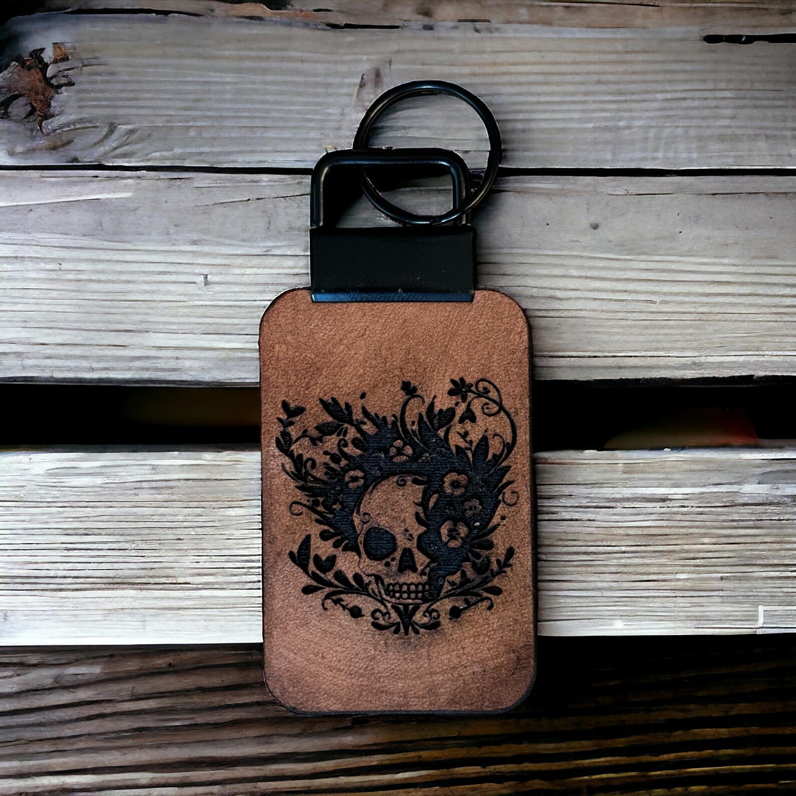 Leather Gothic Keychain, Skull Keychain, Custom Leather Keychain - Etsy