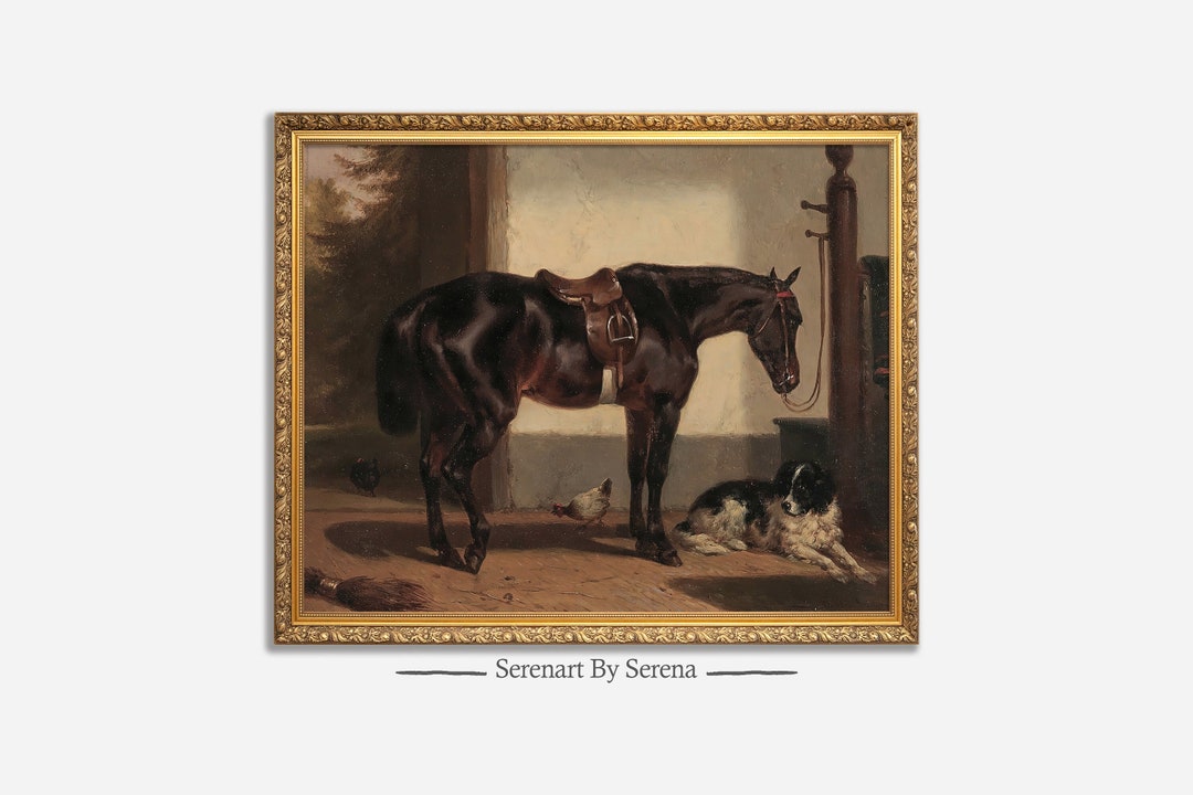 A Loyal Friend Vintage Oil Painting Wall Art, Rustic Farmhouse Digital ...