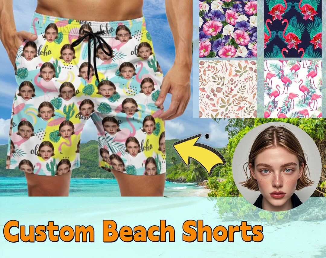 Personalized Face Men Swimwear Custom Men Bathing Suit Face on Beach ...