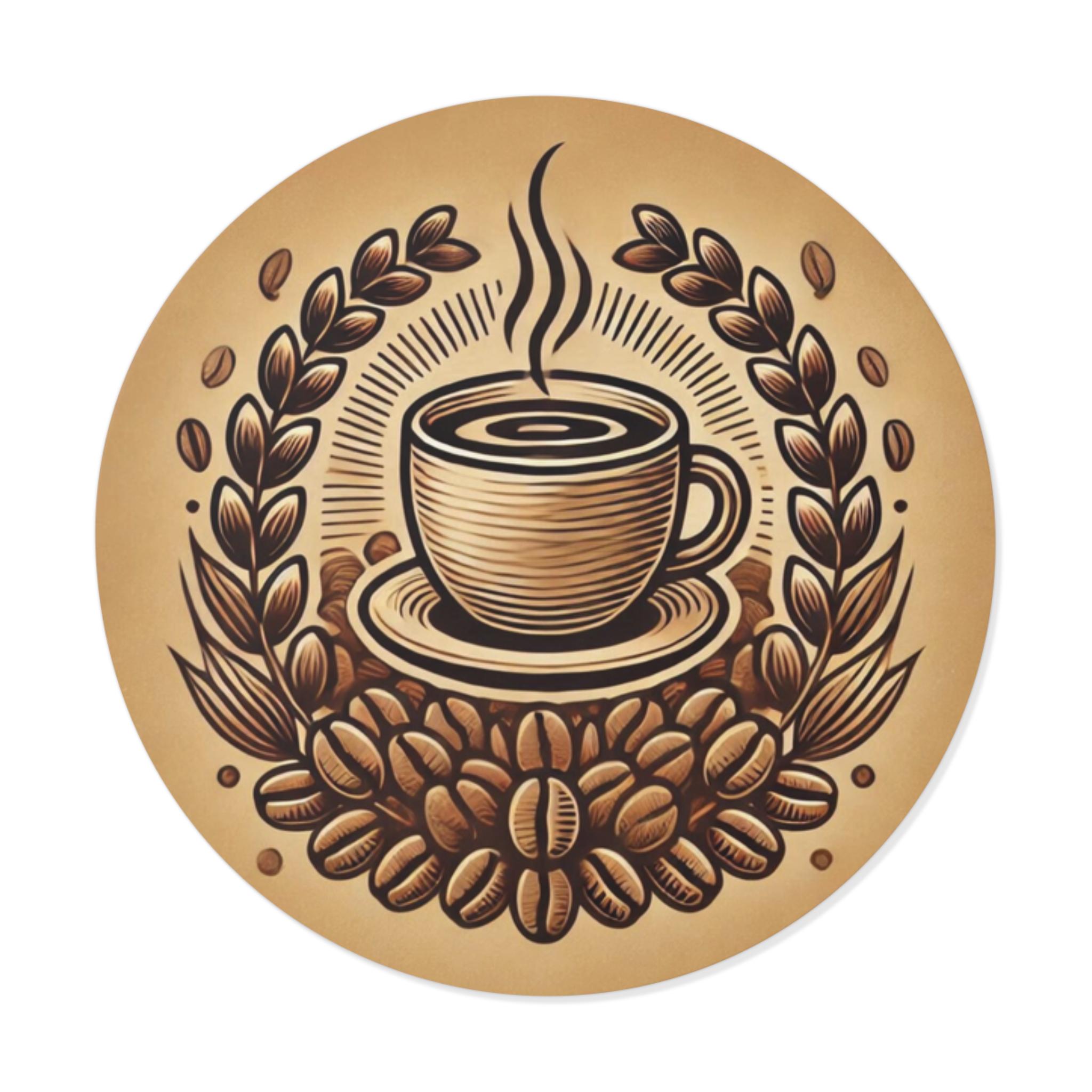 Coffee Lover Round Vinyl Stickers, Vintage Coffee Stickers, Coffee Cup ...