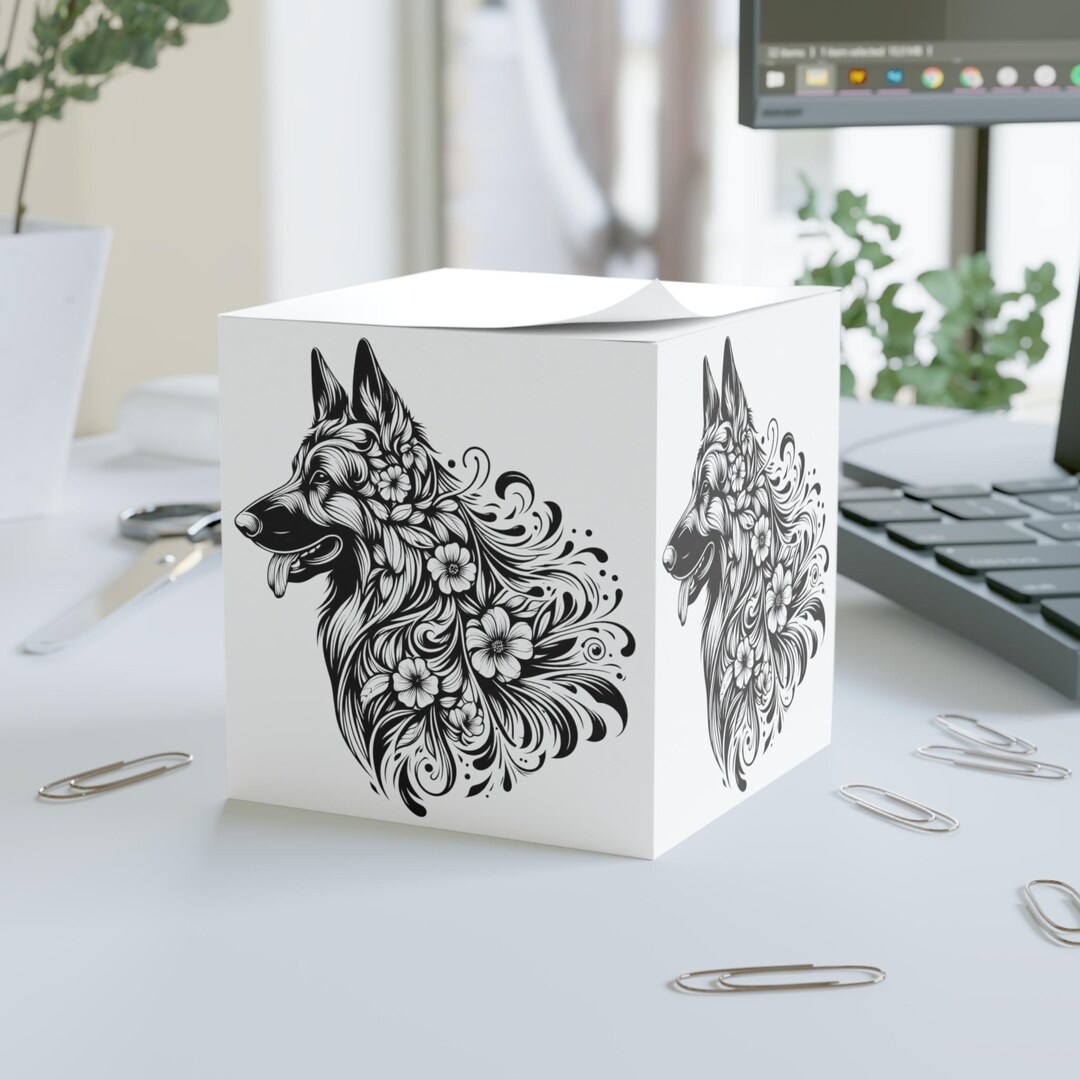 Floral German Shepherd Dog Note Cube Pet Lover Gift Home Office Decor ...