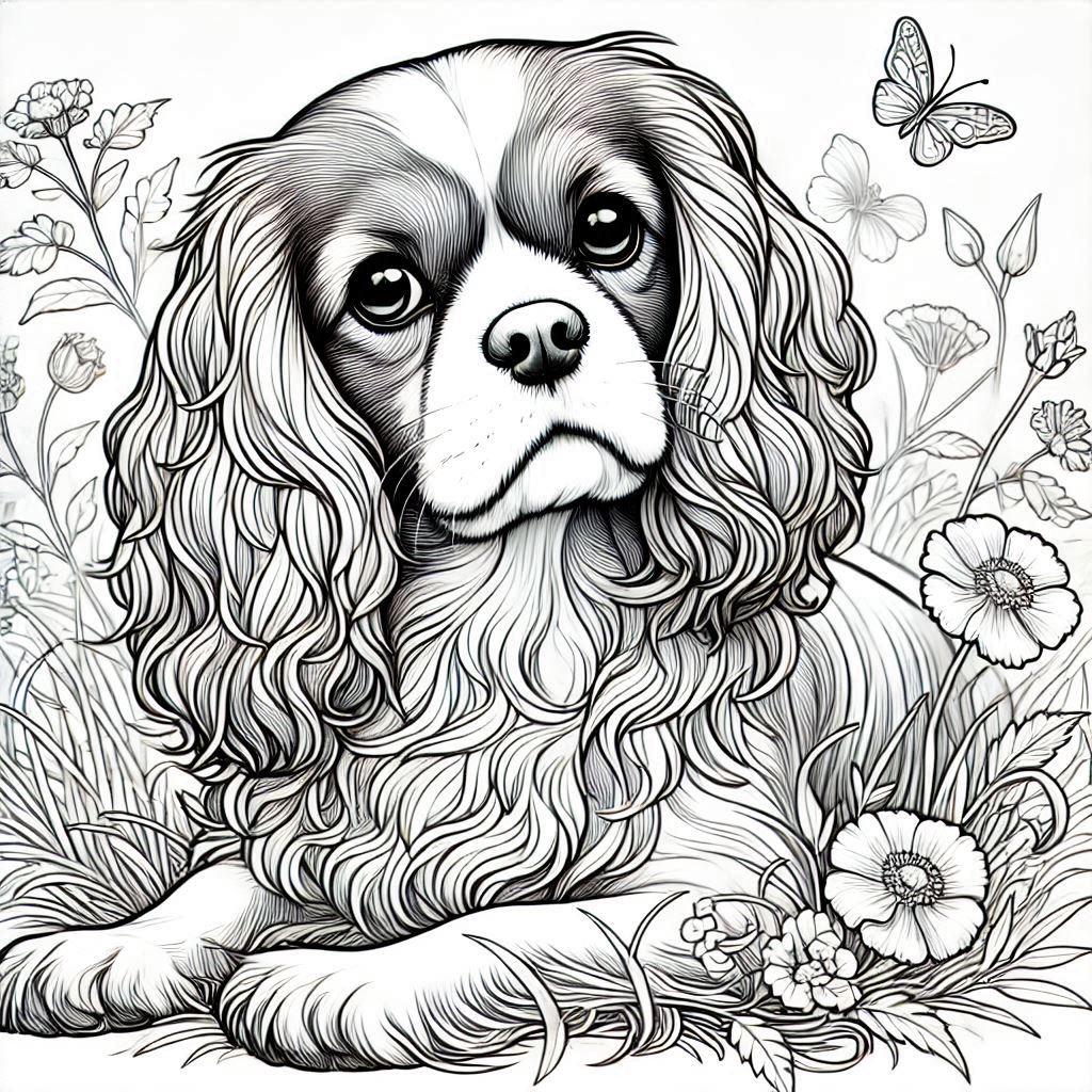 Cavalier King Charles Spaniel Dog Coloring Pages, Garden, Nature ...