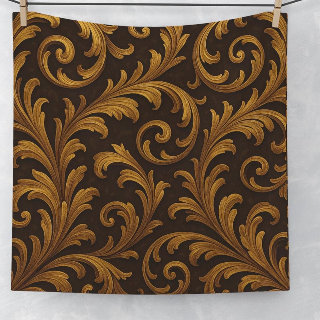 Floral Scroll Face Towel: Brown & Gold Elegant Bathroom Decor - Etsy