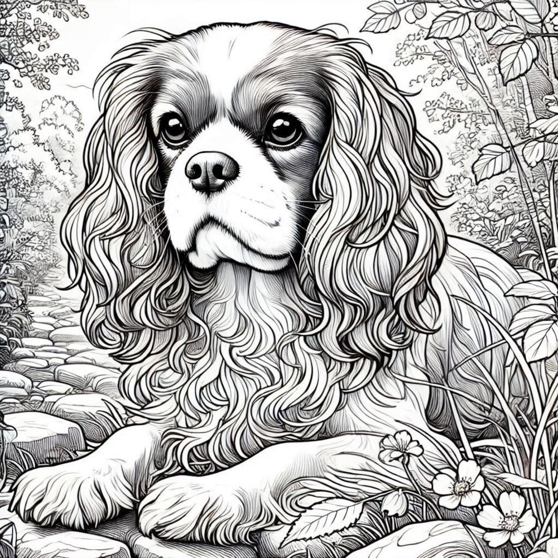 Cavalier King Charles Spaniel Dog Coloring Pages, Garden, Nature ...