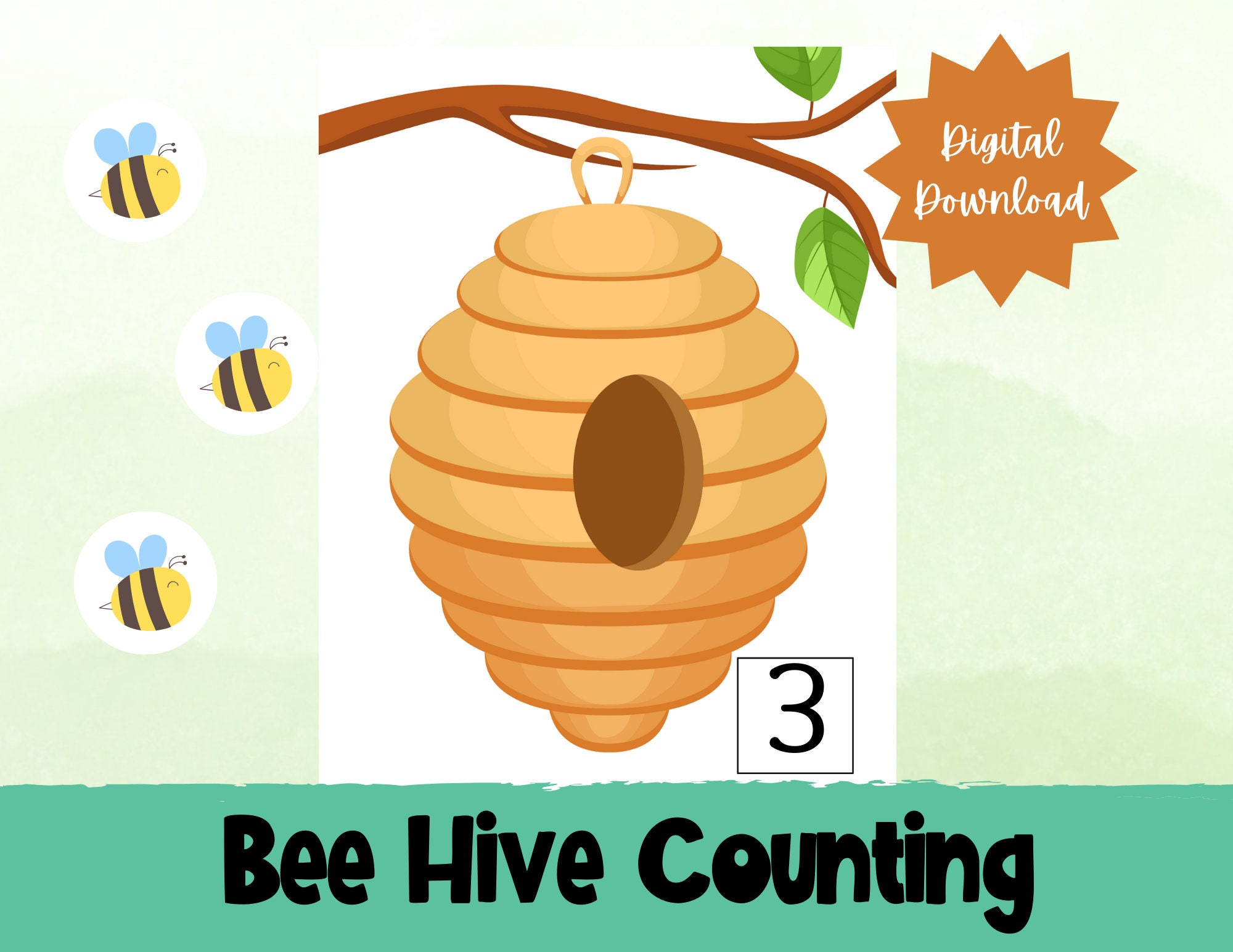 Bee Hive Counting Activity: Preschool Worksheet (digital Download ...