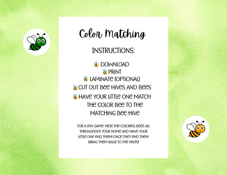 Bee Color Matching Activity, Homeschool Preschool, Color Matching ...