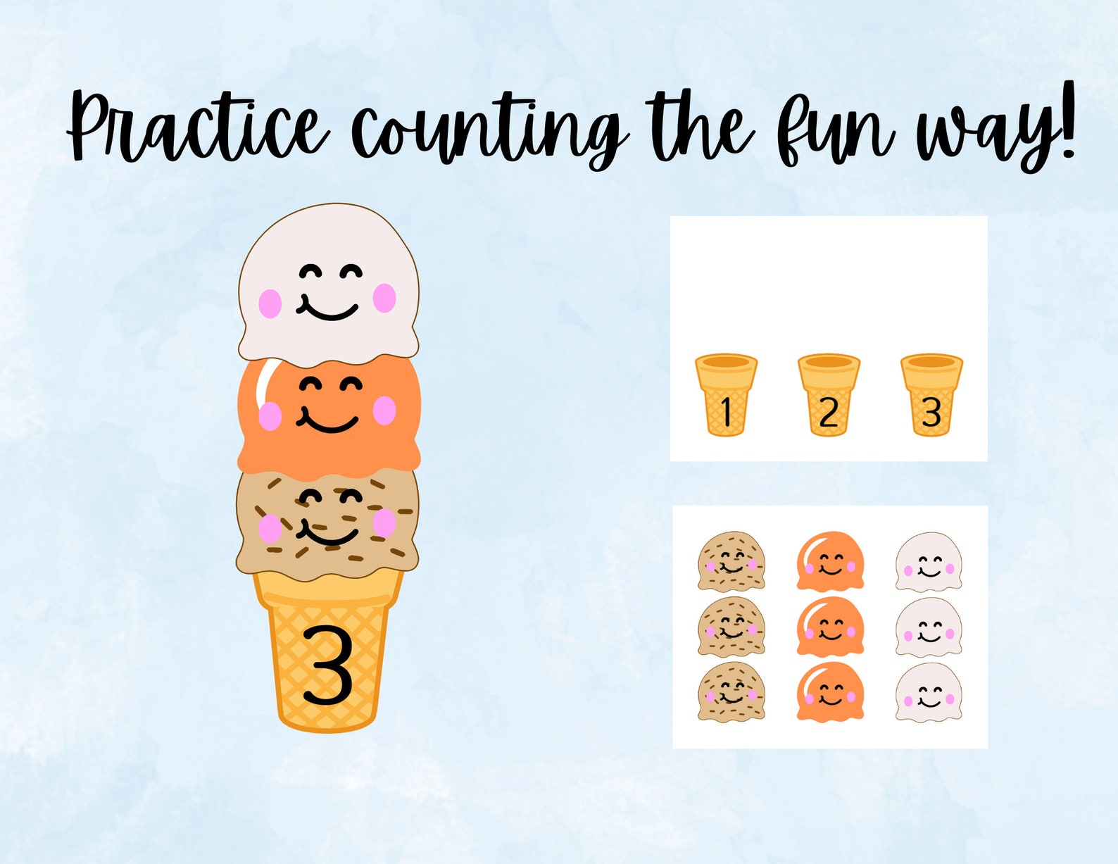 Ice Cream Counting Worksheet: Preschool Printable (PDF) - Etsy