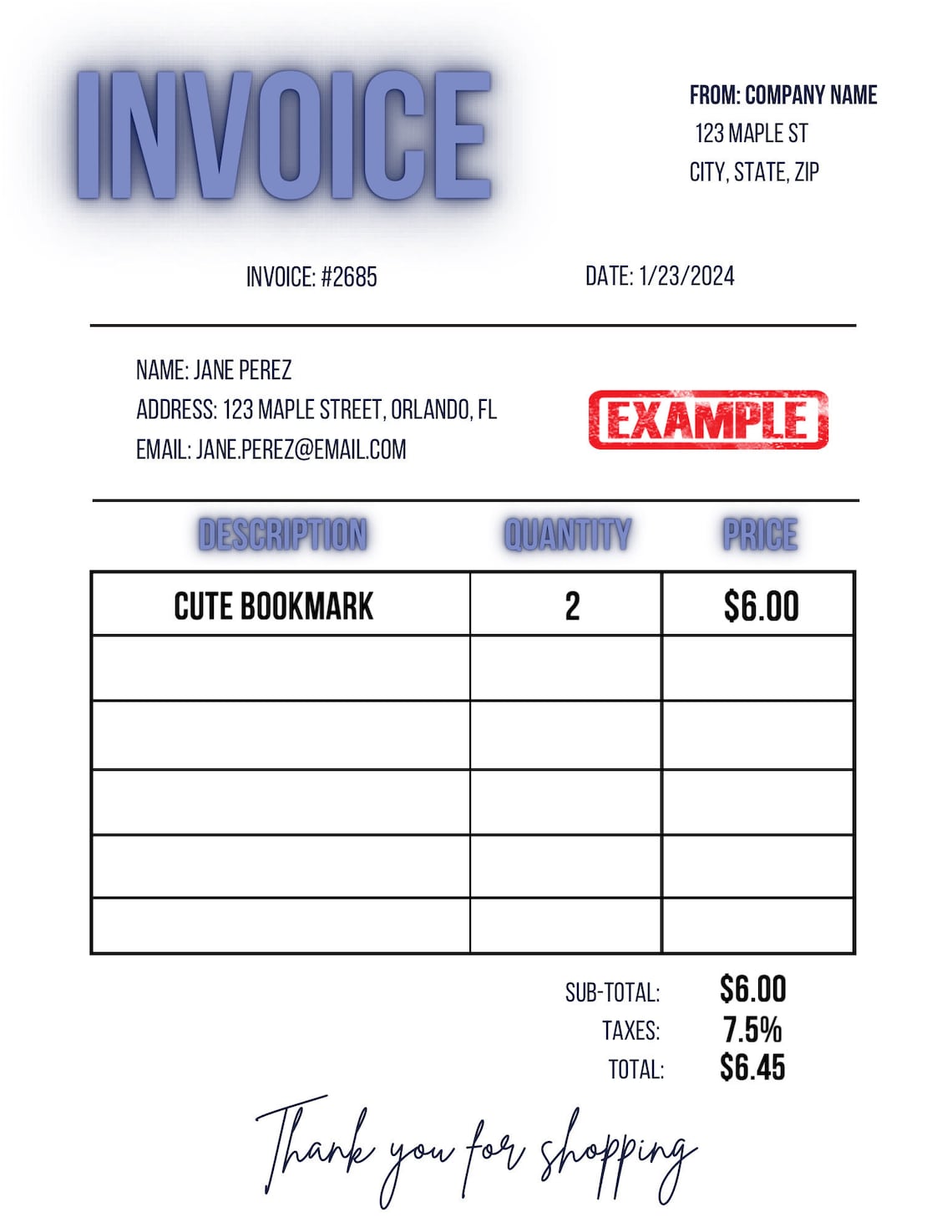 Invoice Template, Shipment Invoice Template - Etsy