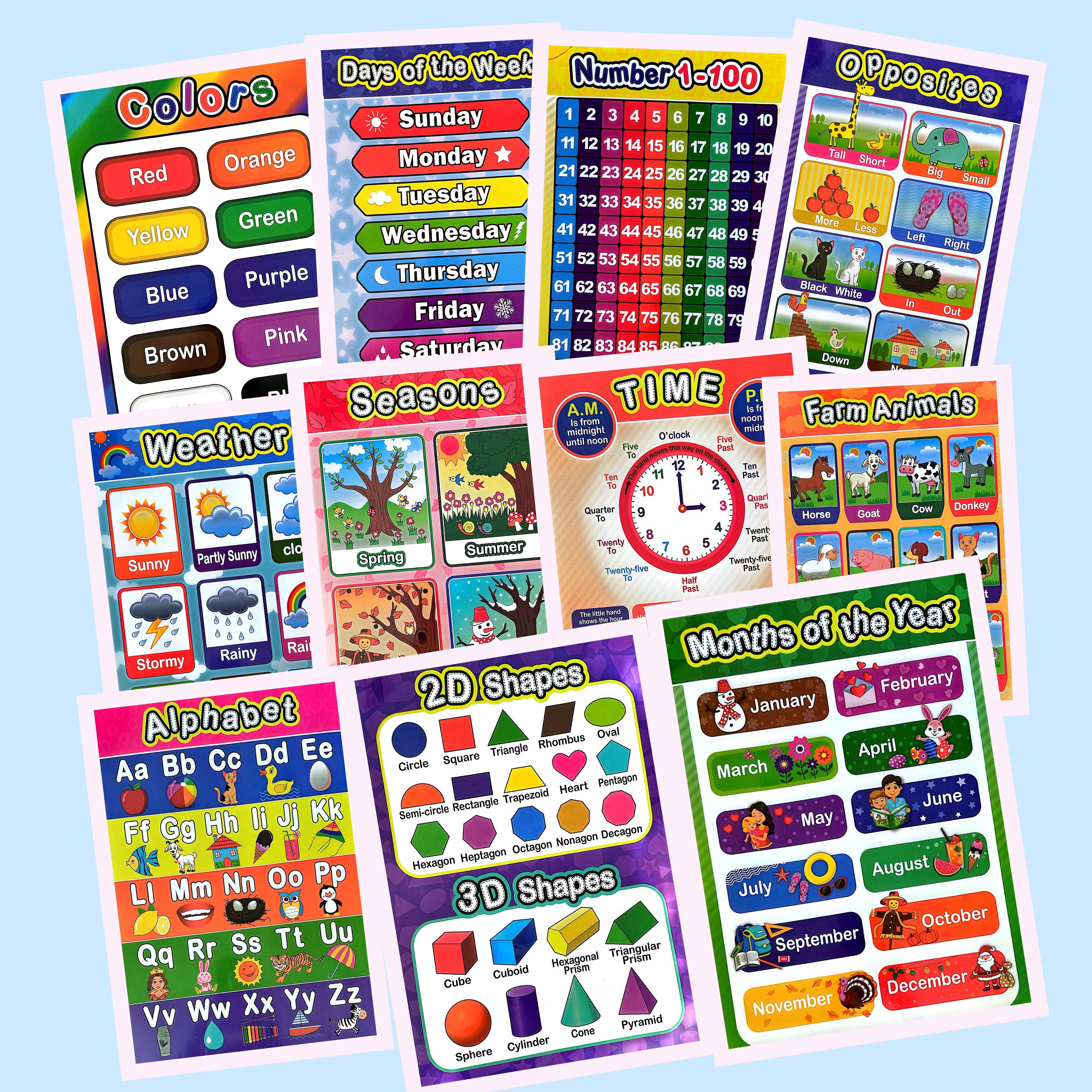 Printable Educational Posters for Kids - Set of 11 Posters in English ...