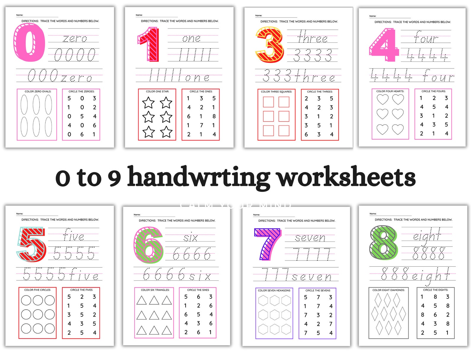 Number Tracing Bundle Numbers 1-10 Printable Trace Handwriting Writing ...