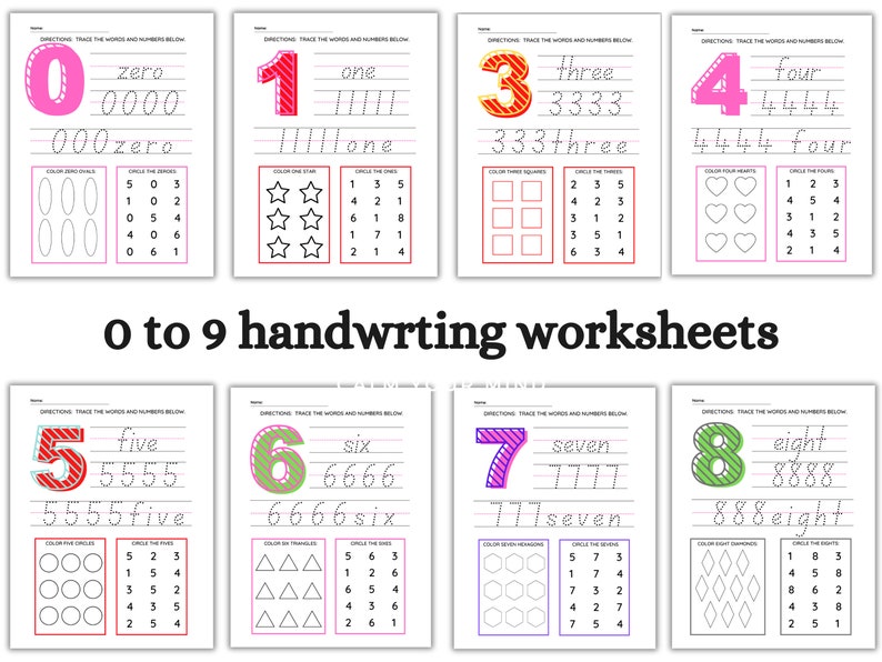 Number Tracing Bundle Numbers 1-10 Printable Trace Handwriting Writing ...