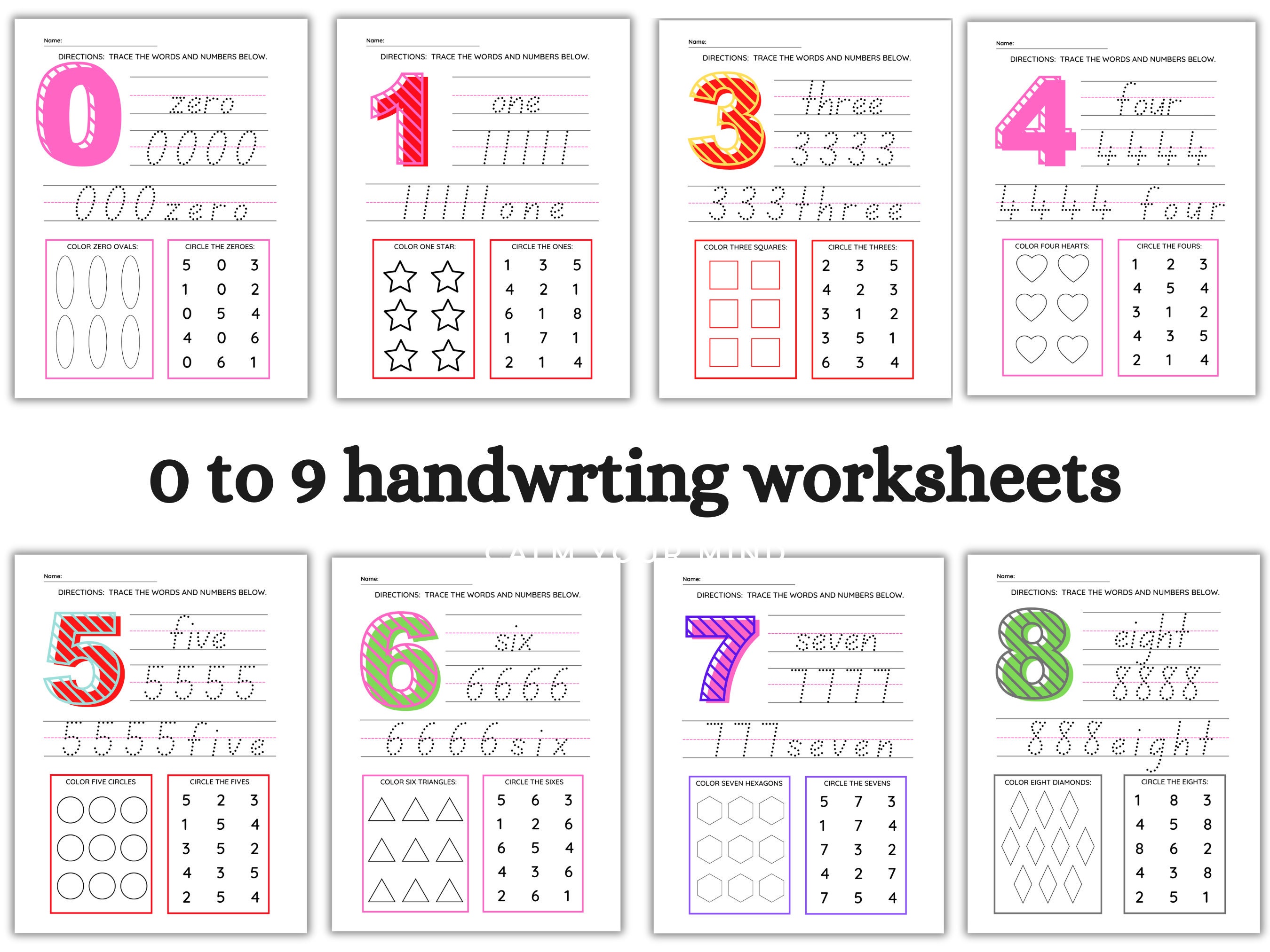 Number Tracing Bundle Numbers 1-10 Printable Trace Handwriting Writing ...