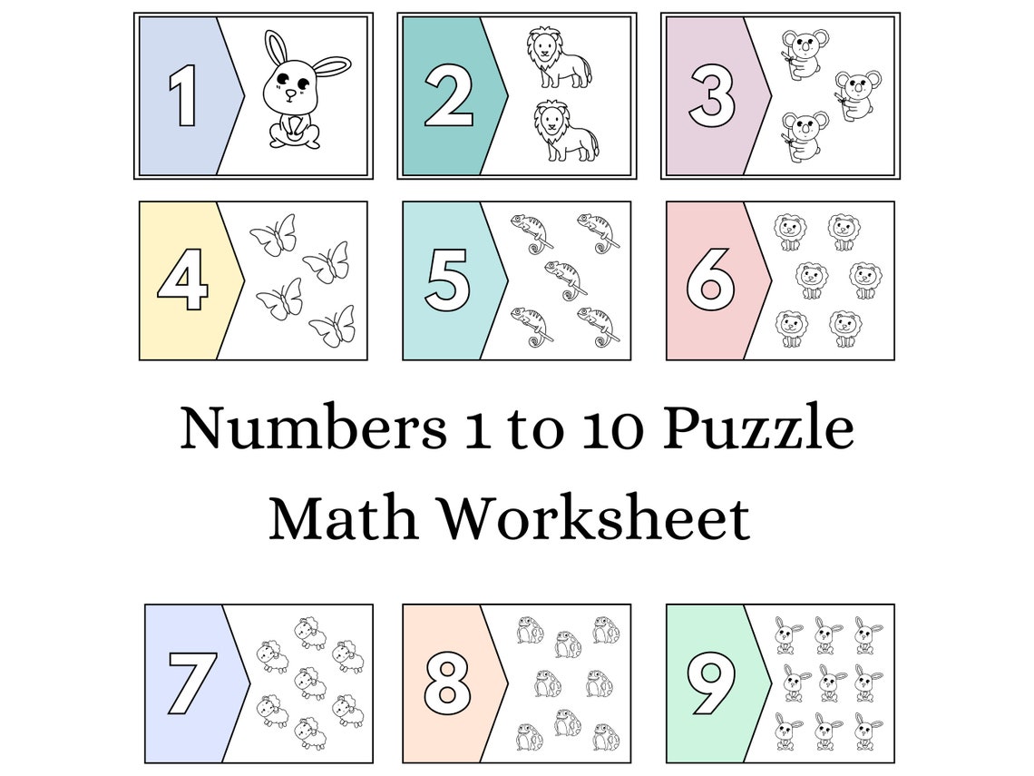 Numbers 1 to 10 Puzzle Math Worksheet Printable Counting and Number ...