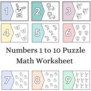 Numbers 1 to 10 Puzzle Math Worksheet Printable Counting and Number ...