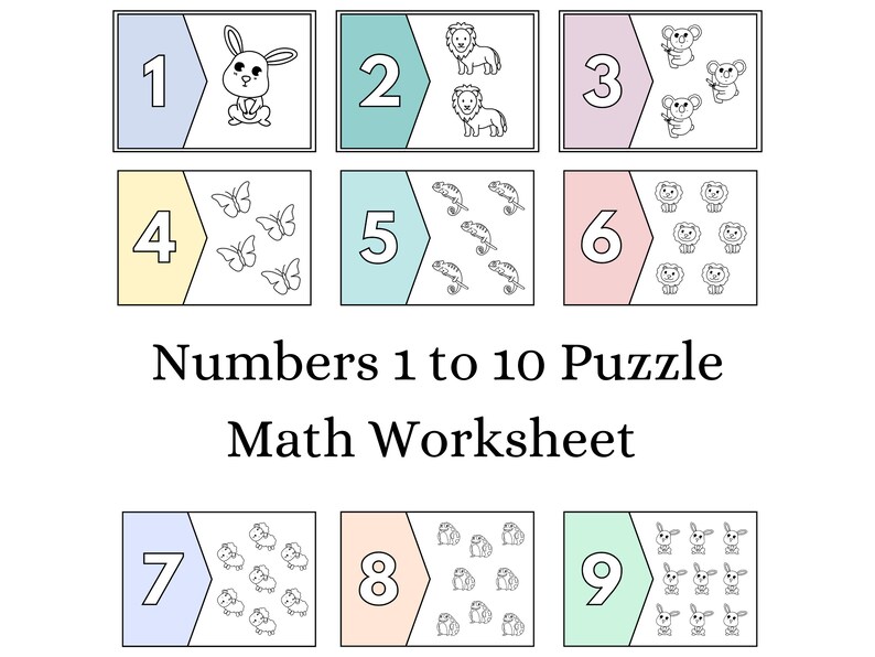 Numbers 1 to 10 Puzzle Math Worksheet Printable Counting and Number ...