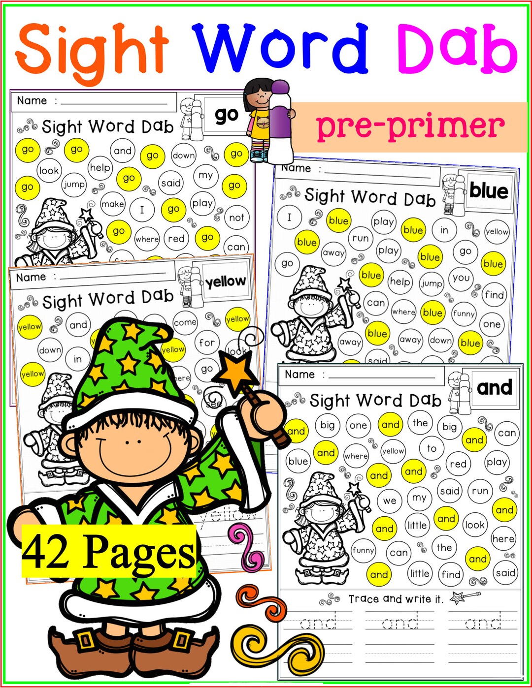 Sight Word Dab Workbook for Kids - Dot Marker Sight Words Practice for ...