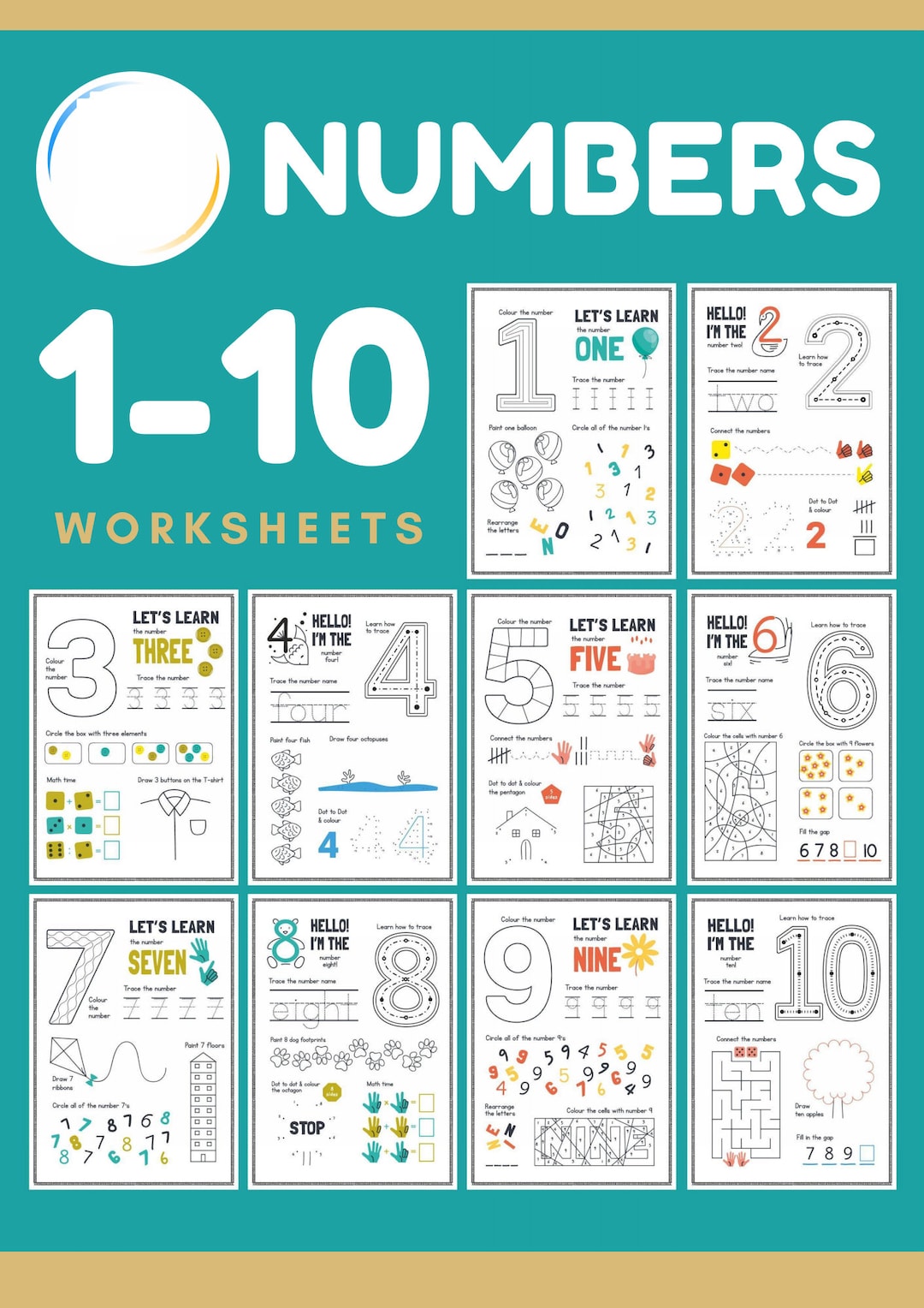 Number 1 to 10 Worksheet for Kids: Learn, Recognize, and Write Numbers ...