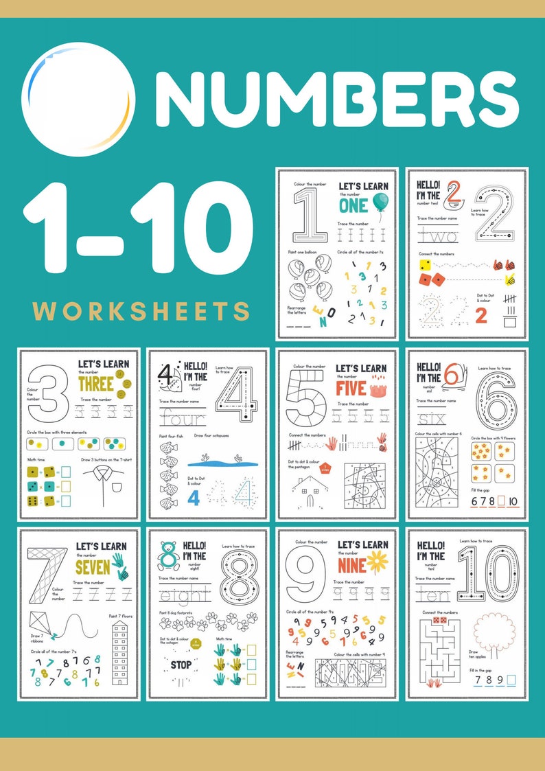 Number 1 to 10 Worksheet for Kids: Learn, Recognize, and Write Numbers ...