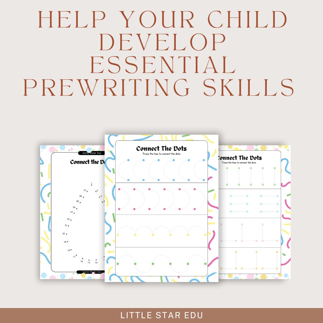 Colorful Connect the Dots Curved Lines Prewriting Worksheet - Digital ...