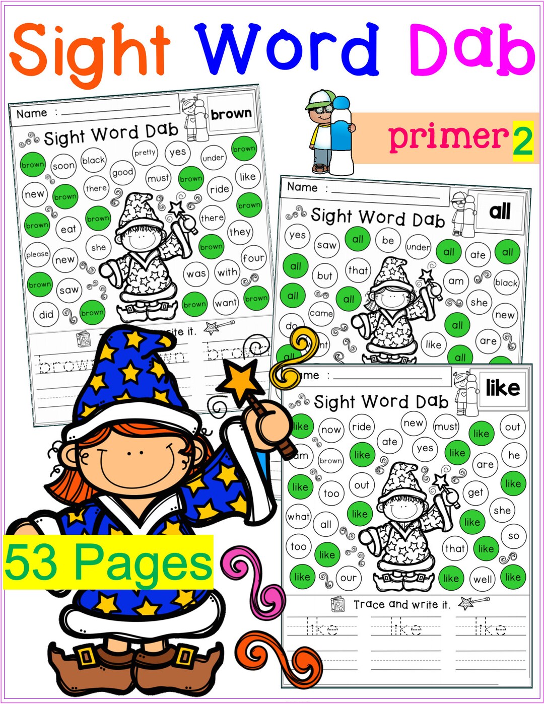 Sight Word Dab Workbook 2 for Kids - Dot Marker Sight Words Practice ...