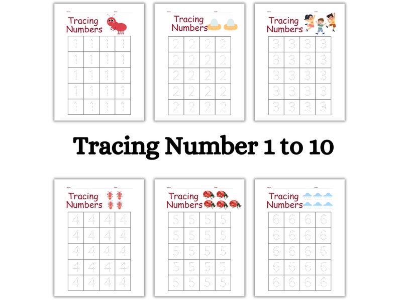 Number Tracing Bundle Numbers 1-10 Printable Trace Handwriting Writing ...
