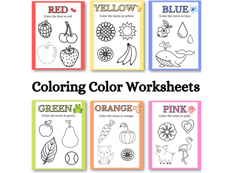 Color Worksheets for Kids Set of 7 Digital Printable Sheets/color ...
