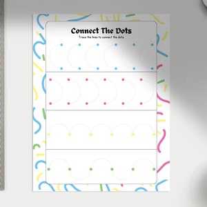 Colorful Connect the Dots Curved Lines Prewriting Worksheet Digital ...