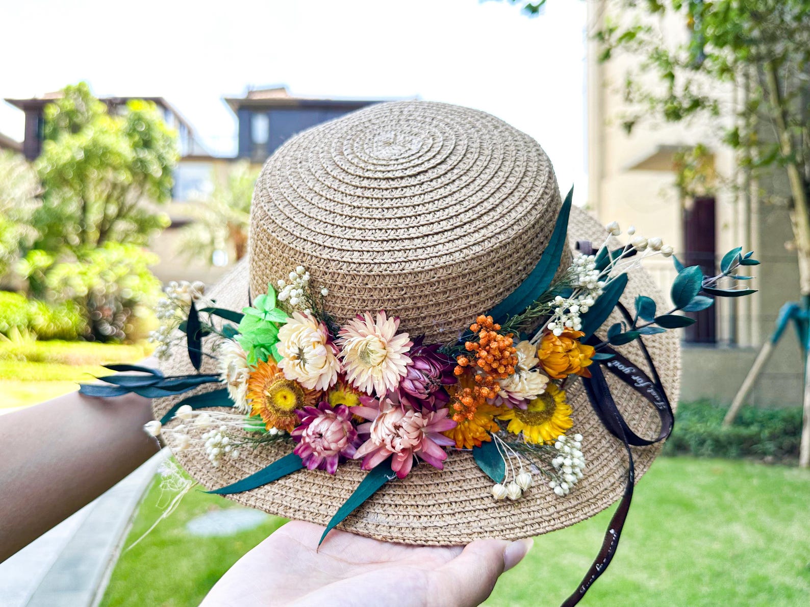Toddler Dried Flower Straw Hat, Handmade Summer Hat,toddler Sun Hat ...
