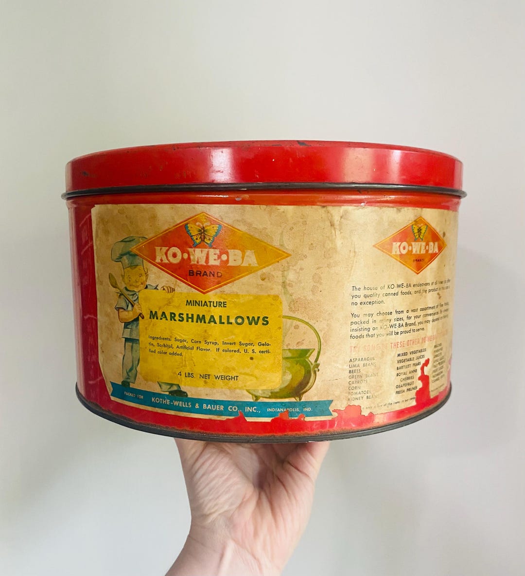 Vintage Marshmallow Tin Campfire Fall Autumn Decor: 1940s Red Ko-we-ba ...