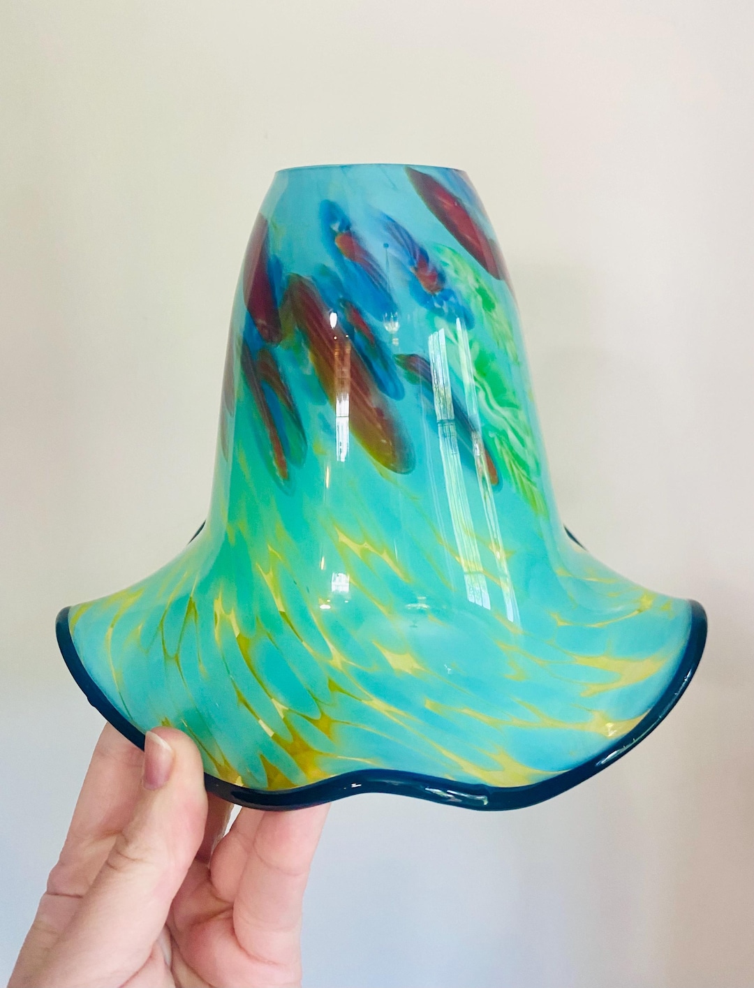 Pair of Murano-style Millefiori Art Glass Lamp Shades — Turquoise ...