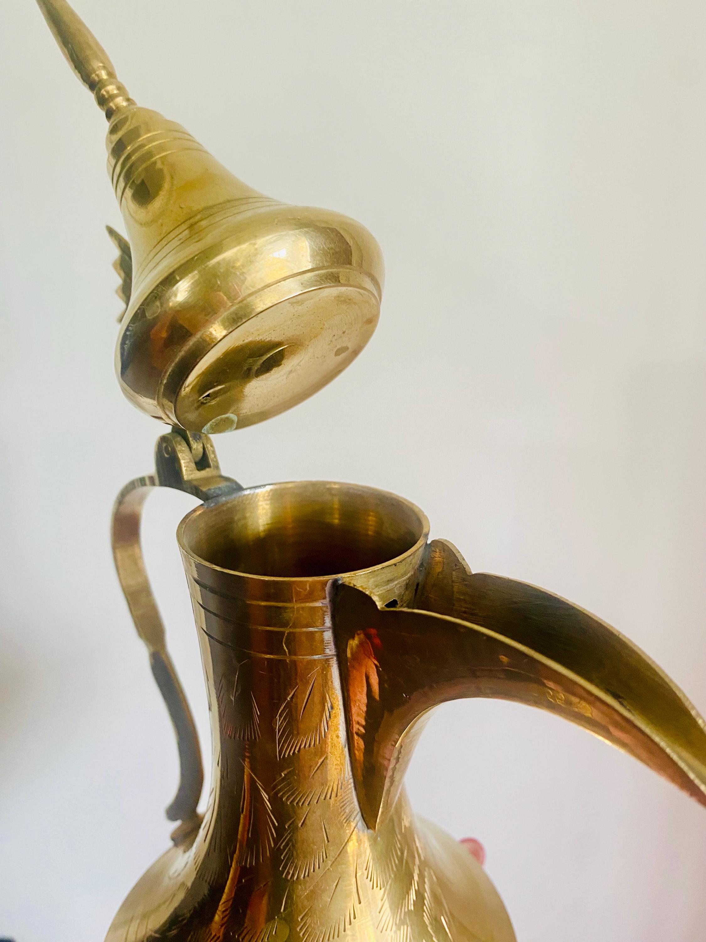 Vintage Brass Dallah Coffee Pot – Middle Eastern Etched Design – 10.5 ...