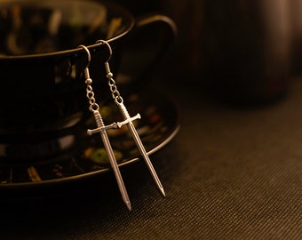 Pair or Single Black Sword Earrings Goth Hoop Jewelry Celtic Steel ...