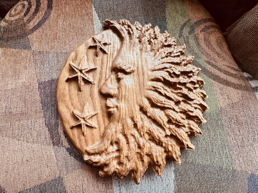 Sun Face Wood Plaque, Carved Wood, Celestial Wall Art, Home Decor, Sun ...