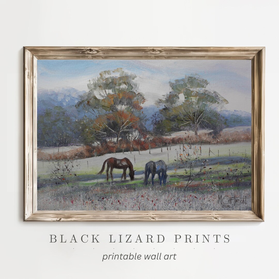 Heritage Australian Landscape Wall Art Print, Horses Grazing From ...