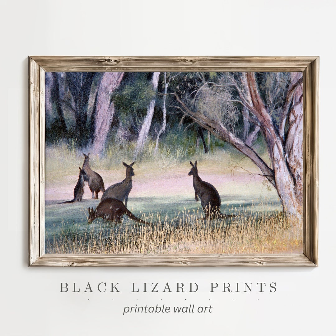 Vintage Wall Art, Kangaroos, Authentic Australian Landscape, Digital ...