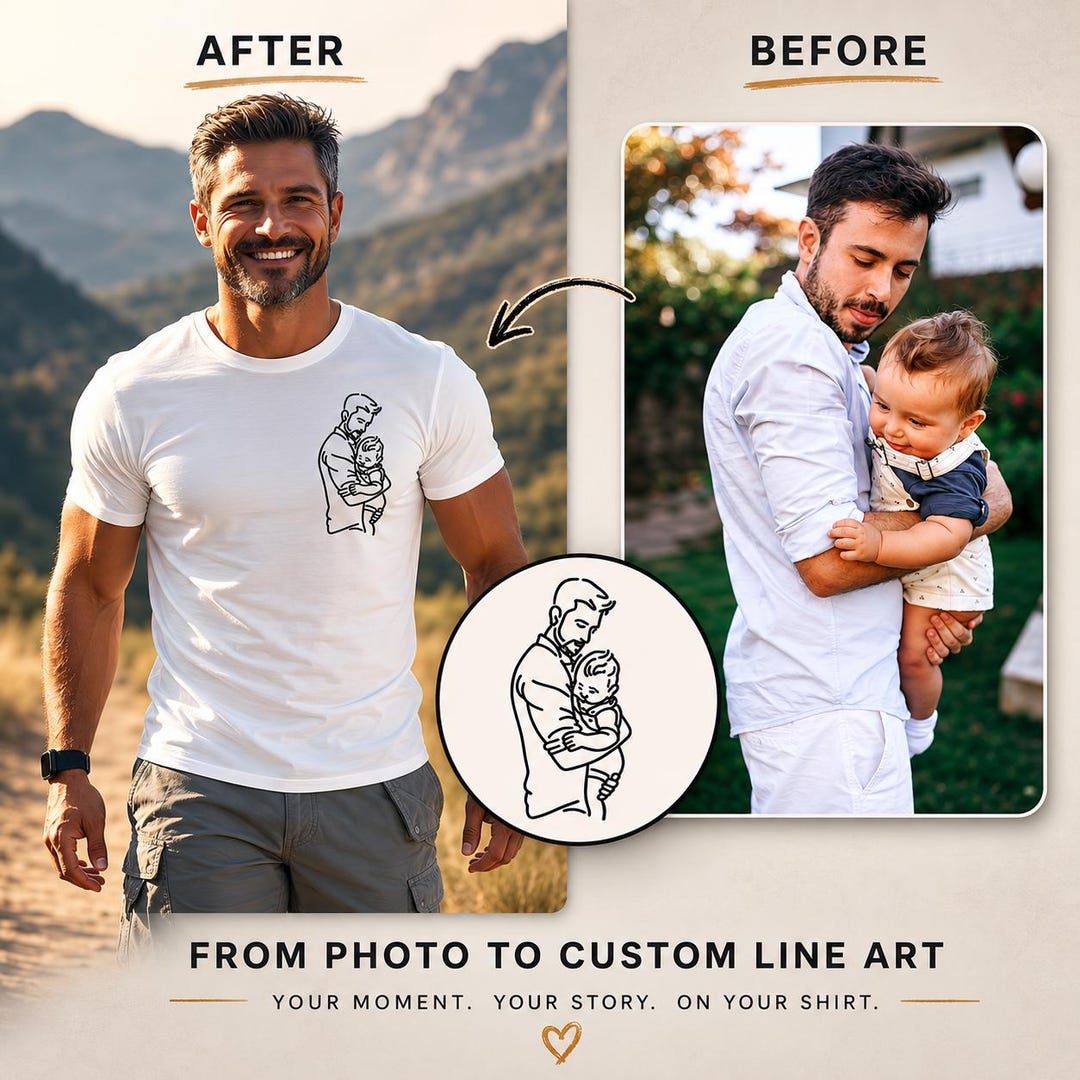 Dad and Baby Line Art T-shirt, Custom Father's Apparel, 100% Cotton ...