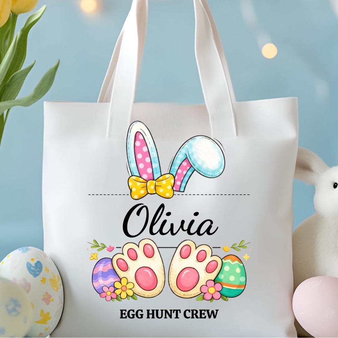 Personalized Easter Egg Hunt Tote Bag – Bunny Ears Kids Easter Basket ...