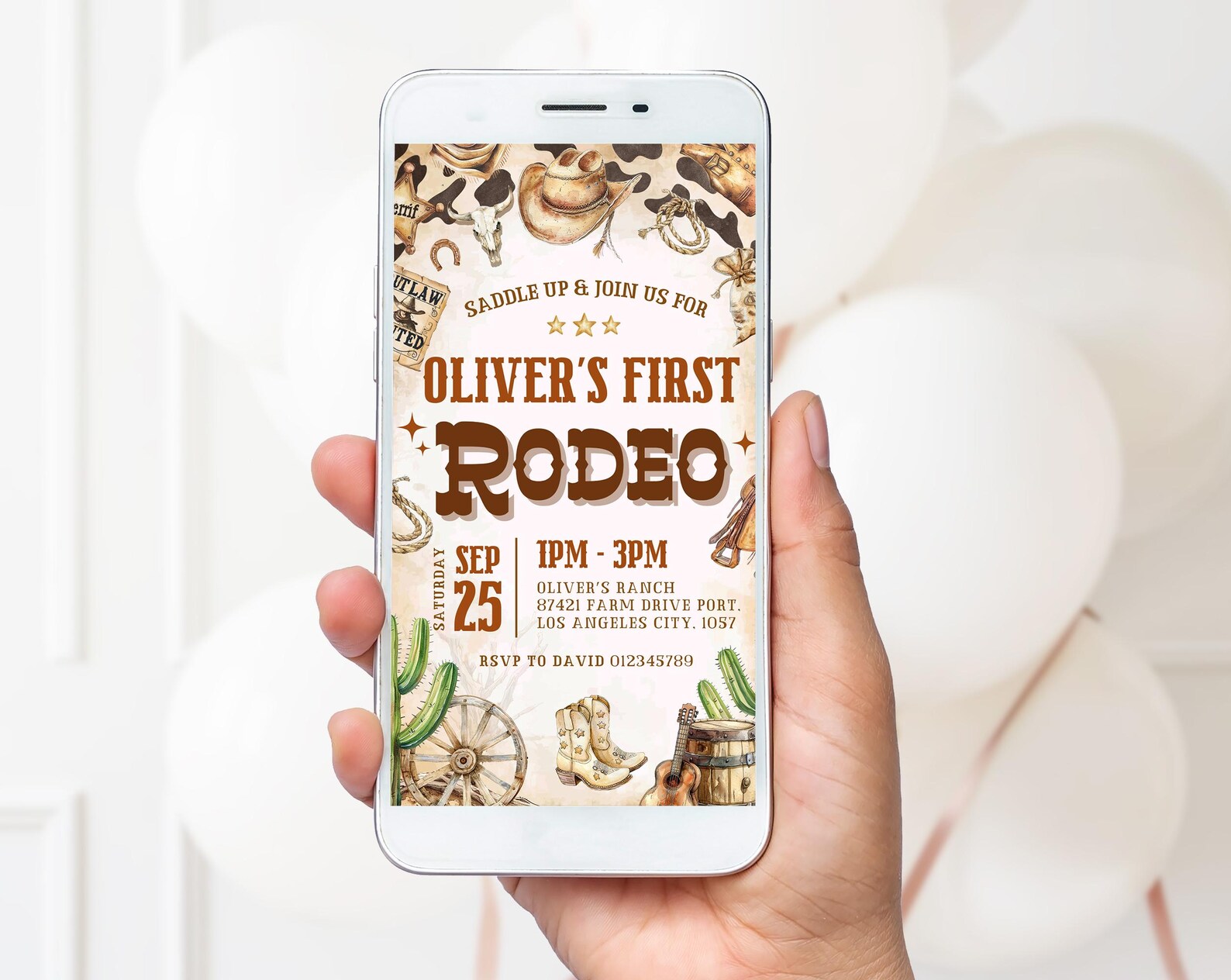 Editable First Rodeo Birthday Invitation, Rodeo Mobile Phone Evite ...
