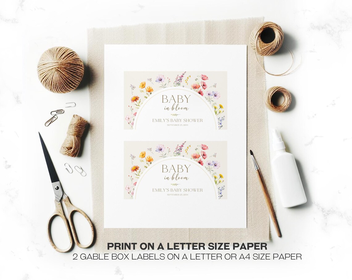 Editable Baby in Bloom Gable Box Label, Wildflower Baby Shower Gable ...
