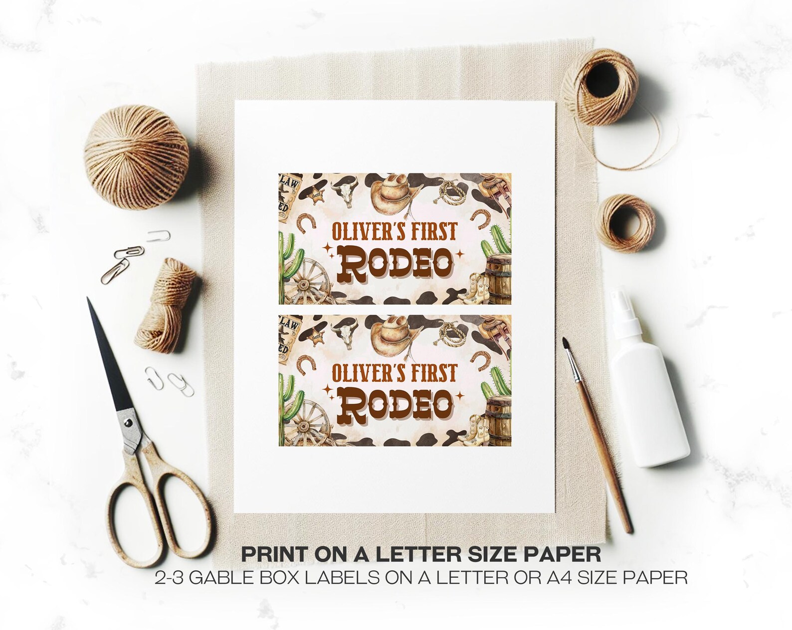 Editable First Rodeo Birthday Gable Box Labels, Cowboy Gable Box Label ...