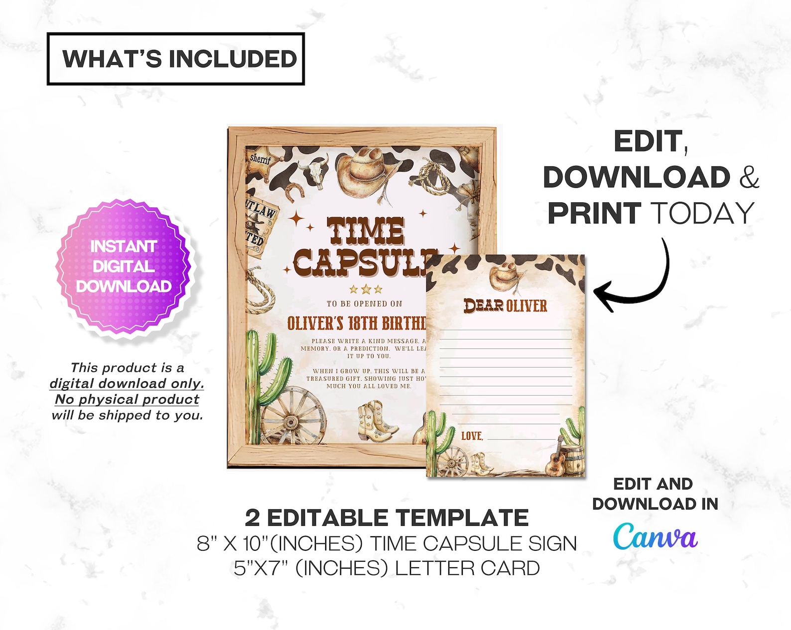 Editable First Rodeo Time Capsule Sign and Letter Card, Rodeo Guest ...