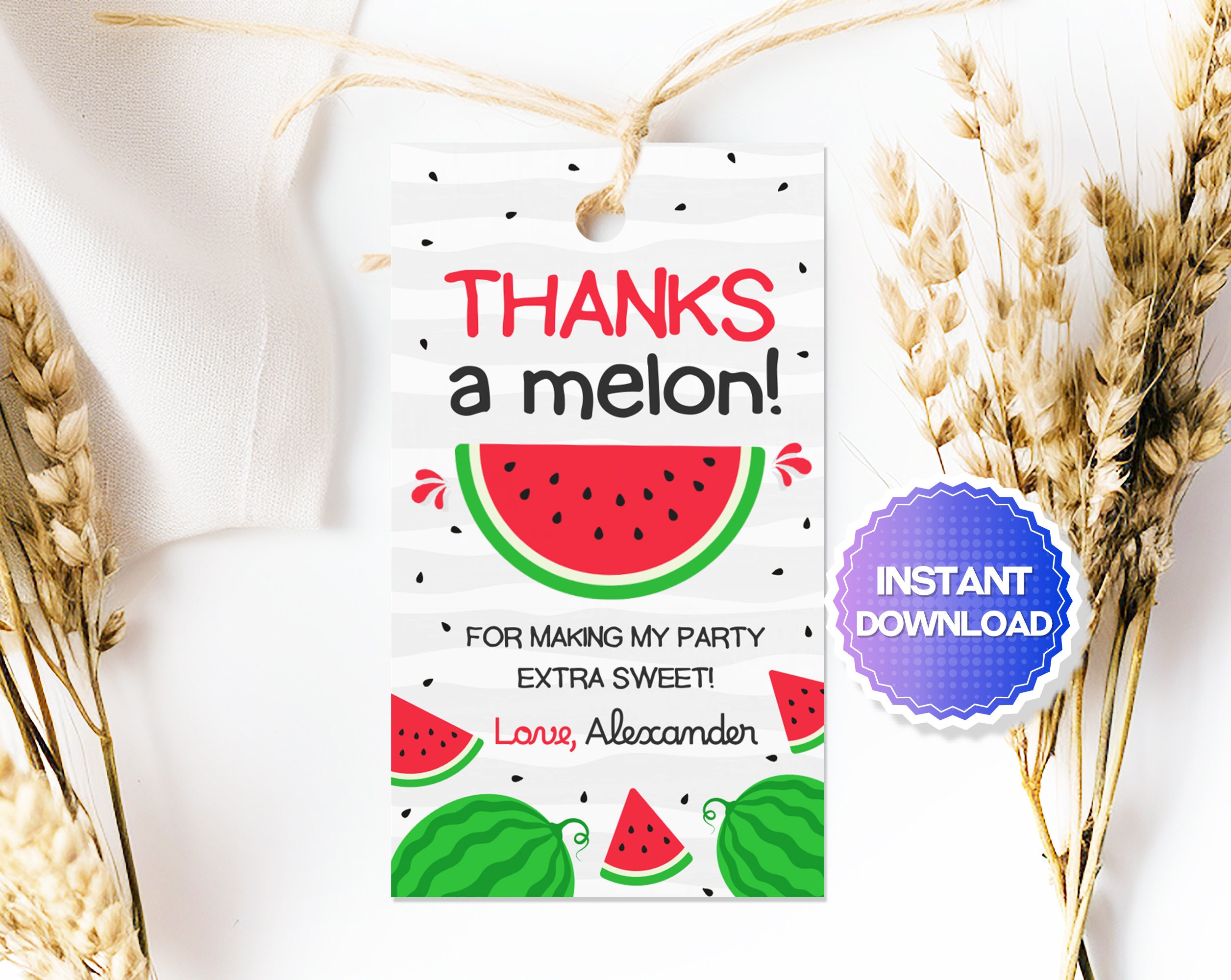 Editable Watermelon Favor Tags, One in a Melon Tags, Watermelon ...